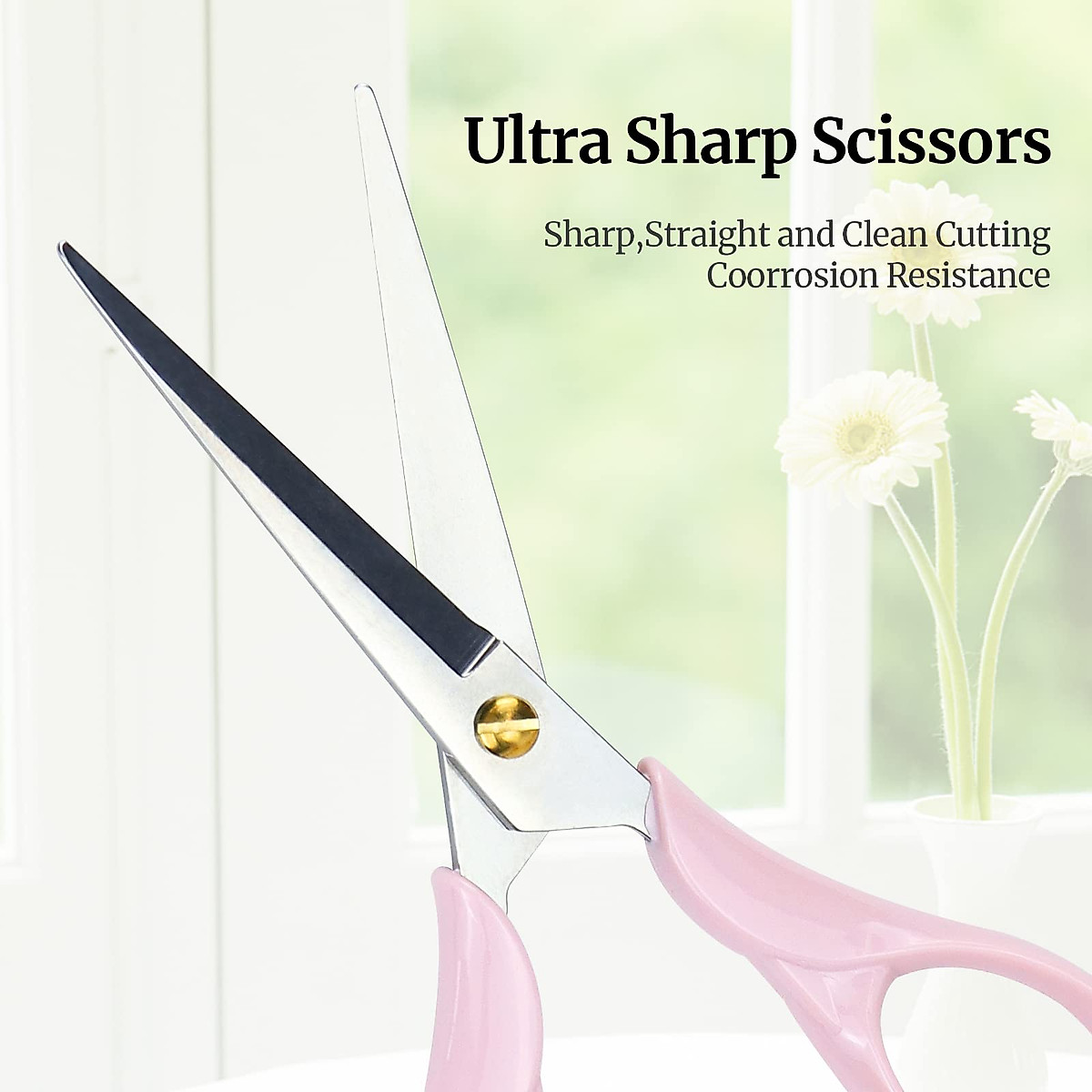 Koqye Multipurpose Stylish Pink Scissors, Stainless Steel Scissors with Acrylic Handle Stationery Paper Cutting Tool for Office, Home, School (Pink)