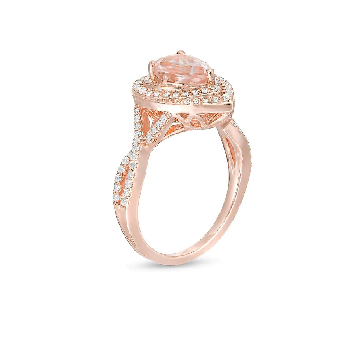 foreverjewelryhub Pear Shaped Morganite & Created 1/2 CT.T.W.CZ Diamond Crossover Shank Engagement Wedding Bridal Ring 14K Rose Gold Plated 925 Sterling Sliver