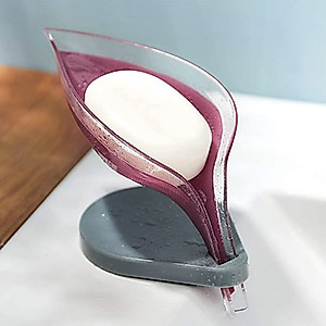 Bar Soap Holder Leaf Shape - Self Draining Soap Dish for Bar Soap, Decorative Plastic Soap Tray, Soap Box with Suction Cup for Shower Bathroom Kitchen Sink(Not Punched)