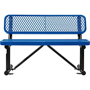 Global Industrial 48" L Outdoor Steel Bench with Backrest, Expanded Metal, Blue