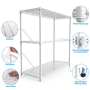 Ufurpie 3 Tier Wire Shelving Unit, NSF Metal Shelf 1050lbs Capacity Adjustable Shelves Organizer Rack with Shelf Liners for Home Kitchen Office Garage Bedroom Basement, 48" H x 48" L x 18" D