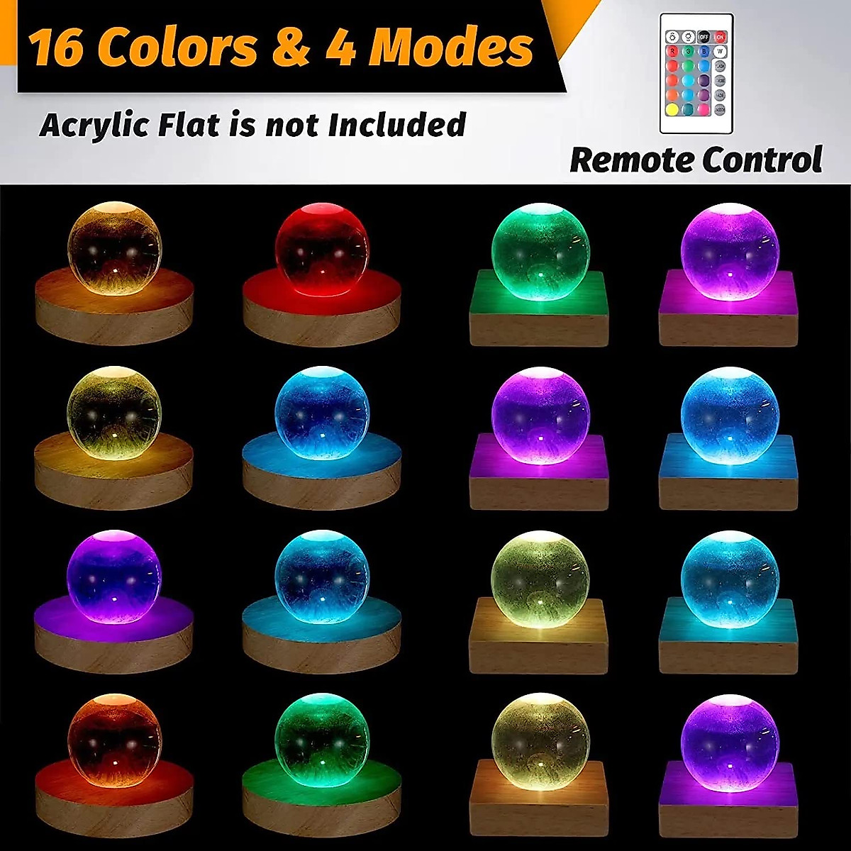 Aura Lifestyle LED Wood Light Display Base for Selenite Tower ,Crystal Glass Art, Colorful Light Crystal Display Base Stand with Remote Control