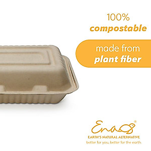 100% Compostable Disposable Food Containers with Lids [9”X6” 500 Pack] Eco-Friendly Take-Out TO-GO Containers, Heavy-Duty, Biodegradable, Unbleached by Earth's Natural Alternative