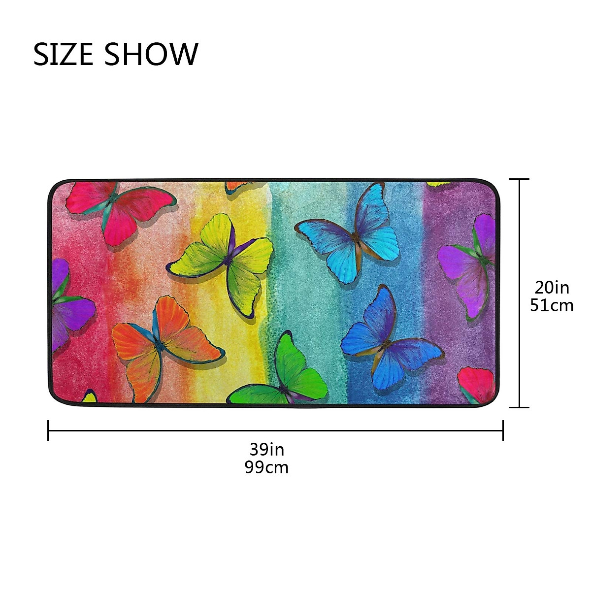 Rainbow Butterflies Kitchen Rug Door Mat Bath Rug Home Decor Floor Mat Non-Slip Carpet for Kitchen Living Bedroom 39 x 20 Inch
