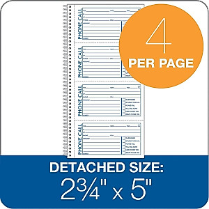 Adams Phone Message Book, Carbonless Duplicate, 5.50 x 11 Inches, 4 Sets per Page, 400 Sets per Book, Pack Of 6