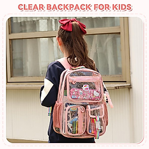 LISINUO Clear Backpack Girl Transparene Backpacks See Through Book Bag for Women Heavy Duty Pvc Mesh Bag Cute Girls Bookbags (Pink)