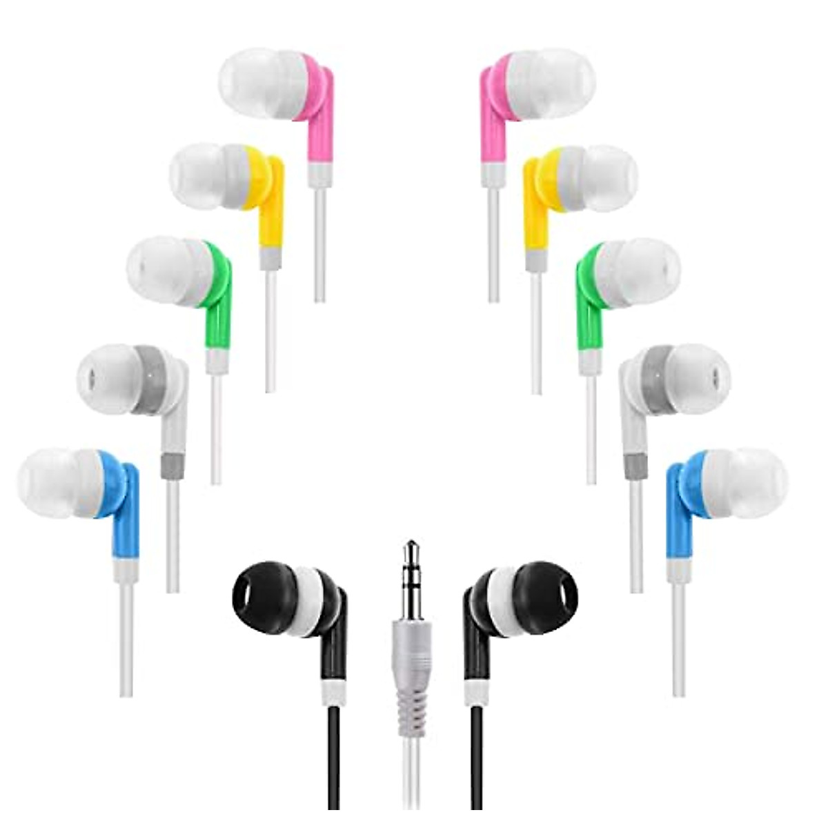 Deal Maniac 25 Pack Multi Color Kid's Wired Earbud Headphones, Disposable Earbuds, Individually Bagged, Perfect for Students in Classroom Libraries Schools, Bulk Wholesale