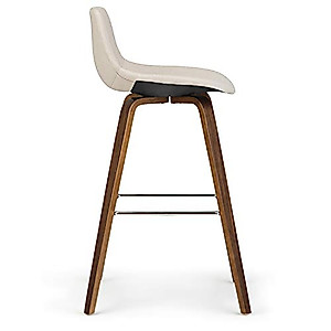 SIMPLIHOME Randolph Mid Century Modern Bentwood Counter Height Stool (Set of 2) in Natural Linen Look Fabric