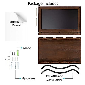 brightmaison BGT Colmar Wall Wine Rack, Wine Glass Holder & Bottle Rack with Chalk Board Sign, 4 Bottles Wine Storage, Rustic Wall Décor, Wood Walnut