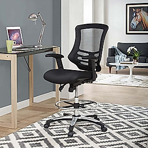 Modway Calibrate Mesh Drafting - Reception Desk Chair - Tall Office Chair in Black