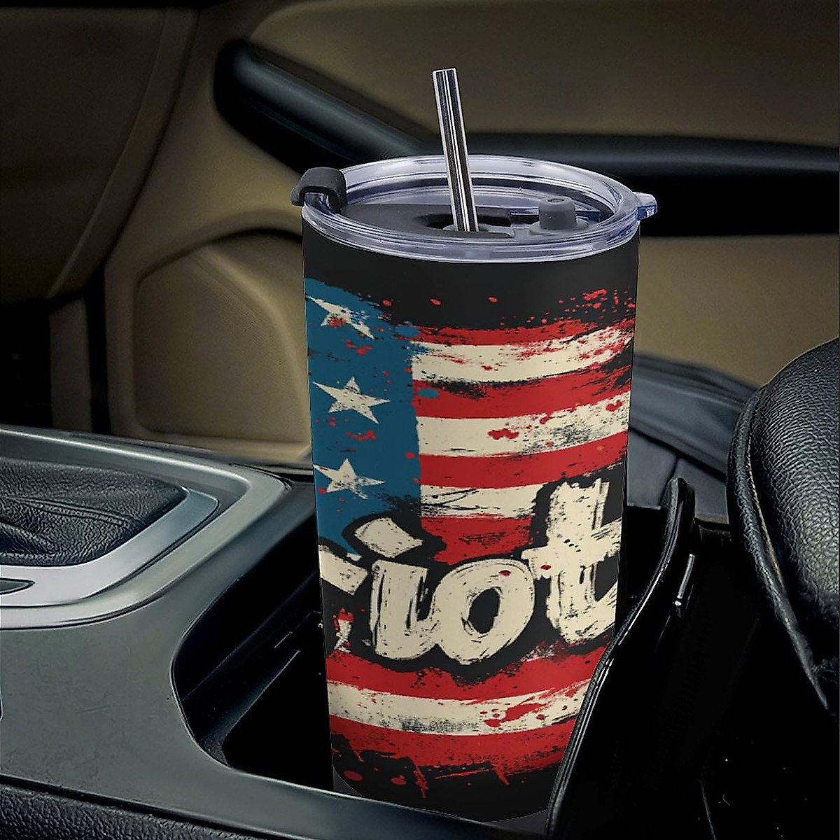 zxxpensy 20 Oz Tumbler Travel Cup United States Patriot Water Bottle, Stainless Steel Vacuum Insulated Coffee Mug with Straw Lid And Cleaning Brush