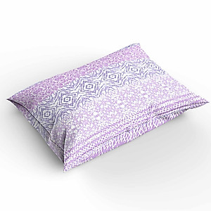 Purple Boho Bed Duvet Cover Twin Size,Washed Patterned Textured Duvet Cover Sets with Zipper & Tiers,Microfiber Soft Comforter Luxury Quilt Cover Minimalist Batik Geometric Tie Dyeing Mandala Bohemian