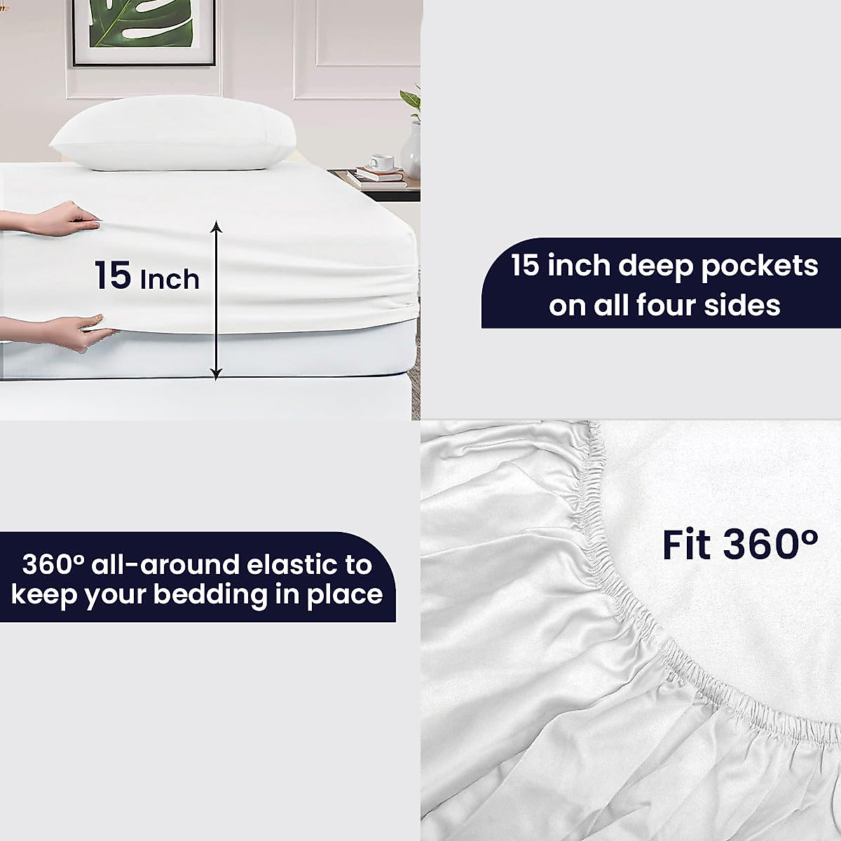 SGI bedding 600 Thread Count 4 Piece 100% Egyptian Cotton Full Size Sheets Set, 15" Deep Pocket Sheet Set, Premium, Breathable, Soft and Hotel-Quality Luxury Sheets - White