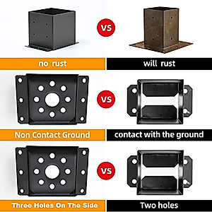 6x6 Post Base 2 Pcs, (Inner Size 5.6x5.6) Post Brackets Kit, Heavy Duty Black Metal Powder-Coated Post Anchor Outdoor Framing Module Fit for Support Deck Base Plate Pergola Brackets Fence Kit……