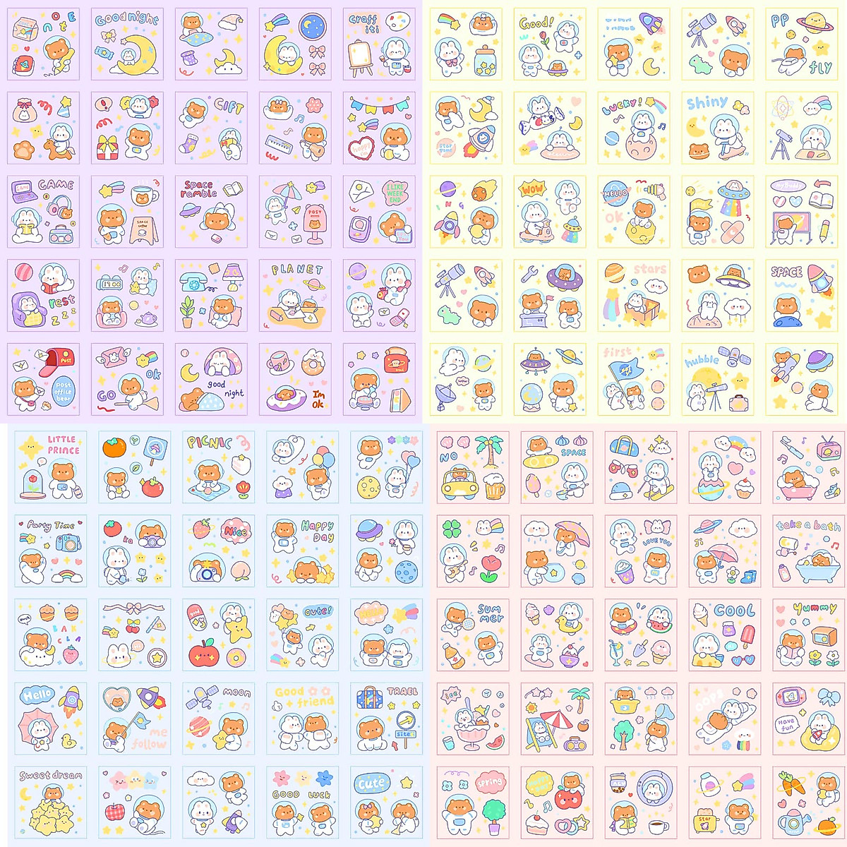 Cute Stickers Waterproof Water Bottle Laptop Scrapbook Vinyl Stickers Aesthetic Kawaii Clear Stickers Packs for Journaling Gifts for Kids Girls Boys, Pack of 1000 Pcs/100 Sheets (Space Star Travel)