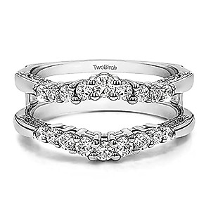 TwoBirch Sterling Silver Vintage Ring Guard with Filigree Designs With Cubic Zirconia (0.71 ct.) (sterling-silver, 9)
