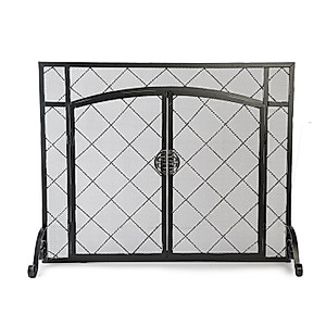 Plow & Hearth Metal Fireplace Screen Celtic Knot Pewter | 44" W x 33" H | Flatguard | Spark Guard Indoor Grate | Iron Fire Place Cover | Wood Burning Stove Decorative Accessories