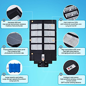 Aihanfir 800W Solar Street Light Outdoor Waterproof, with Motion Sensor and Remote Control for Parking Lot Lights Commercial, Yard, Road- 30W Solar Charging Panel, 25000mAh, 6500K Double-Chip LED