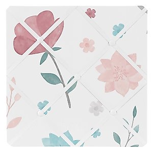 Sweet Jojo Designs Floral Rose Flowers Fabric Memory Memo Photo Bulletin Board - Blush Pink Teal Turquoise Aqua Blue Grey Pop Flower Boho Shabby Chic Modern Colorful Watercolor Roses Leaf Daisy Tulip