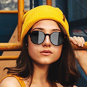 2020 VentiVenti Vintage Round Acetate Polarized Sunglasses Hard Frame Designer Eyewear For Women Men Black Tortoise Frame/Smoke Lens