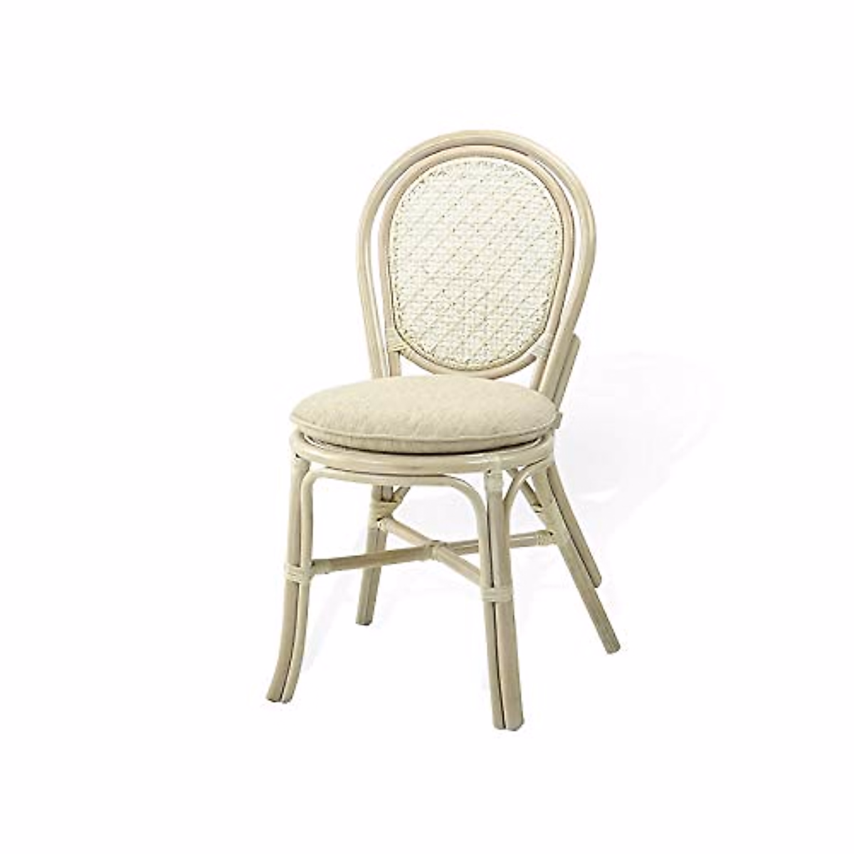 Set of 4 Denver Dining Handmade Wicker Side Chairs with Cream Cushions Natural Rattan, White Wash