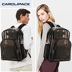 Carolipack Clear Backpack Heavy Duty For Work XL.TPU Transparent Backpacks for College,Travel,Sporting (Black) - H17.7x''14.1''x6.8'