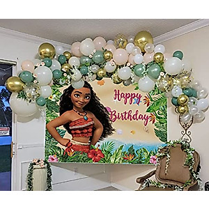 Cartoon Moana Birthday Backdrop Maui Summer Beach Princess Girls Birthday Photo Background Baby Shower Party Supplies Cake Table Decoration (7x5ft)