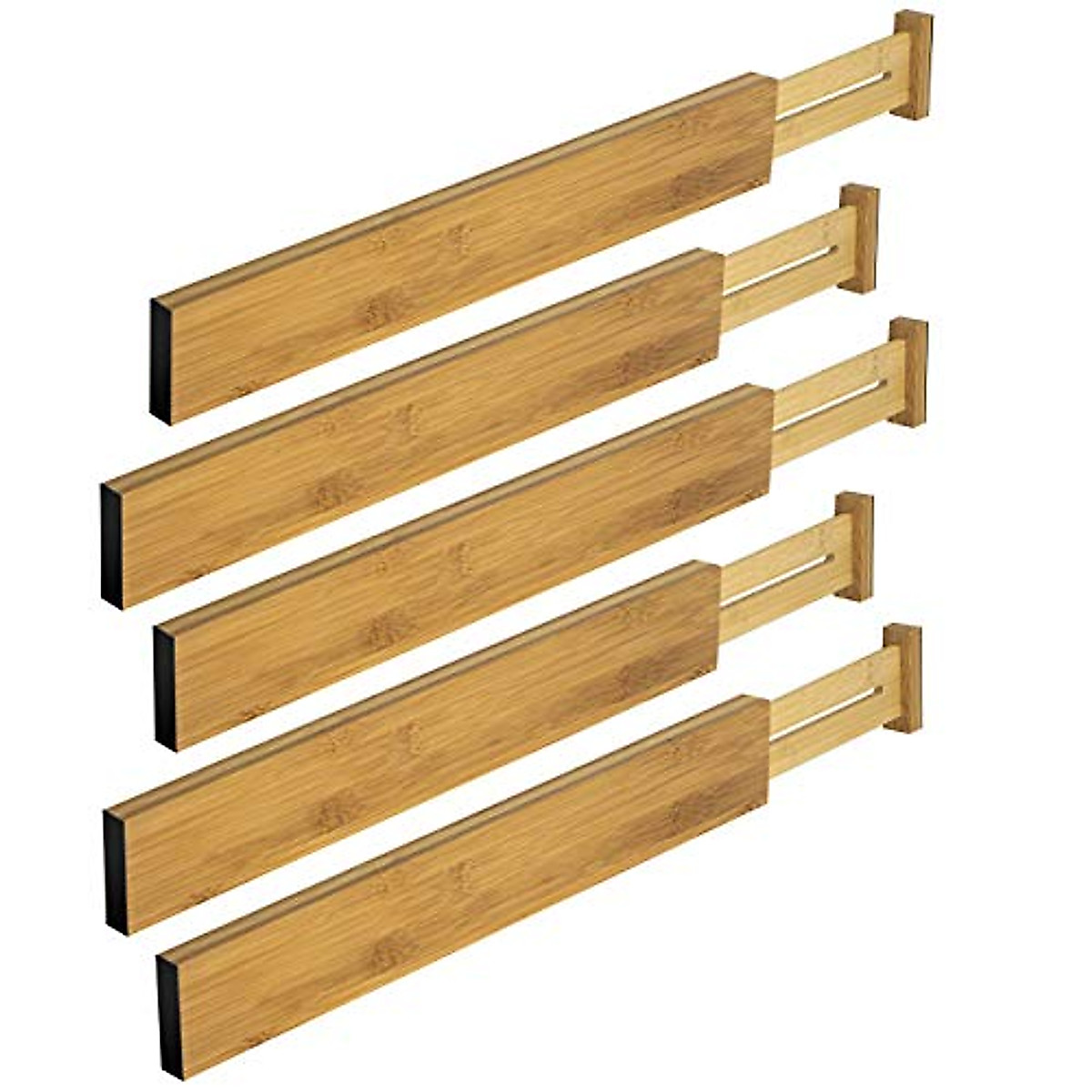 Bamboo Kitchen Drawer Dividers - Adjustable Spring Loaded Drawer Organizers - Drawer separator for Kitchen Utensils, Bedroom Clothes Dresser, Bathroom, and Office - Expands from 17.5" - 22" - 5 Pack