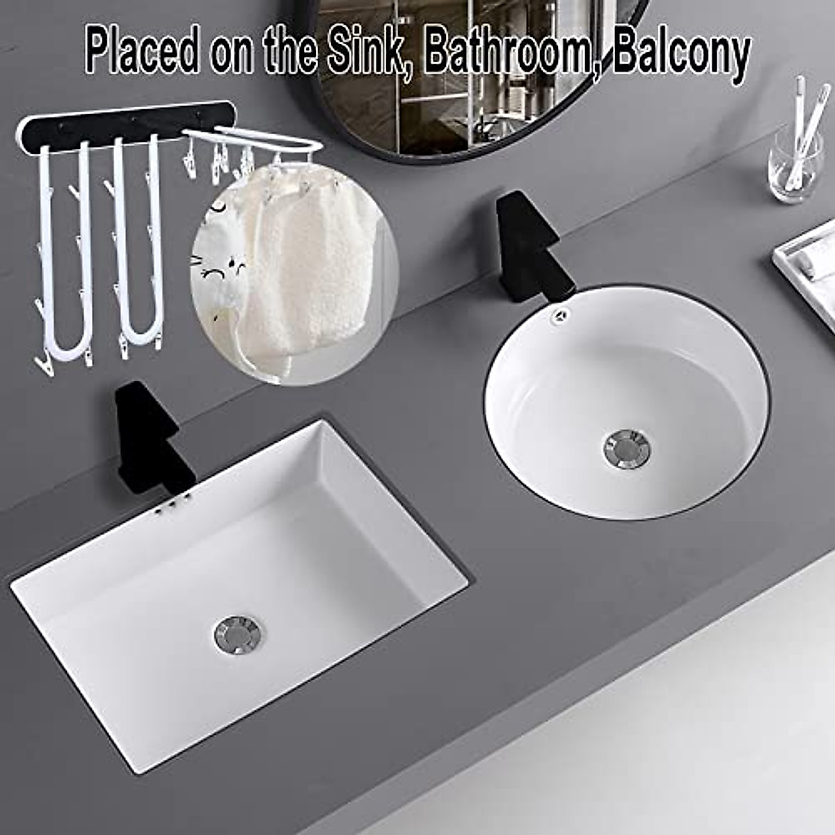 HZXMKB Closet Organizer Wall Mounted Clothes Drying Rack,Laundry Drying Rack Wall Mount,Foldable Drying Socks 24 Multi-Row Clips,Small Clothes for Balcony Railings, Folding Bathroom Towel Rack