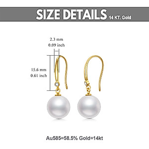 FENCCI 14K Real Gold Pearl Dangle Earrings for Women, Freshwater Cultured Pearl Drop Earrings with Moissanite Diamond Birthday Mothers Day Gift for Mom Wife Girlfriend