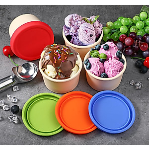 Webake Silicone Ice Cream Containers with Lids, 8oz Homemade Ice Cream Cups Reusable Freezer Storage Containers, Set of 4