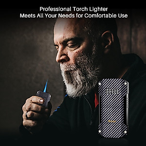Torch Lighter with Jet Flame, 2 Built-in Punches, All-in-one Windproof Cool Lighter with Gift Box for Festival, Refillable Butane Unique Lighter for Candle, Camping, Outdoors