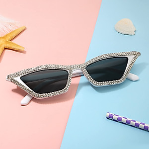 FEISEDY Small Cat Eye Sunglasses for Women Vintage Square Sparkling Crystal Trendy Retro Cateye Sunglasses B2317