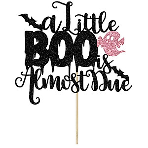 A Little Boo is Almost Due Cake Topper, Halloween Baby Shower Decorations for Girl, Girls Halloween Theme Baby Shower Birthday Party Decorations(Pink)