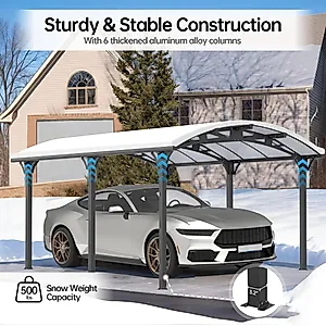 Real Relax 12 x 16 ft Metal Carport Kits with Polycarbonate Panel, Heavy Duty Metal Carport Canopy, Outdoor Car Tent Metal Garage Shelter for Car, Truck and Boats, Grey
