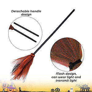JNYLLN 4Pcs Halloween Witch Broom, Halloween Cosplay Dress Up Costume Halloween Witch Hat Halloween Witch Broomstic Props Cute Witch Broom (Orange)