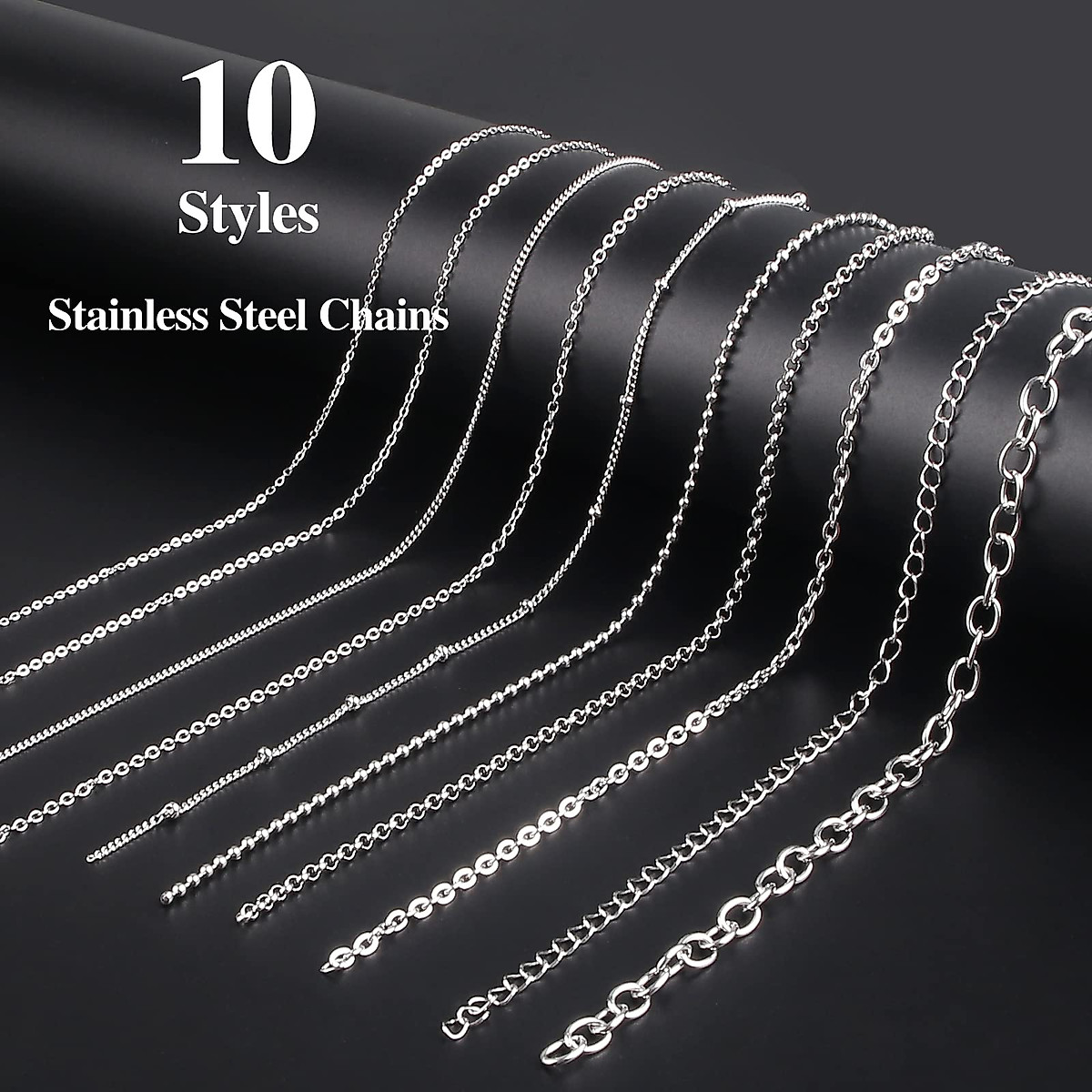 Ecoofor Necklace Chains for Jewelry Making, 78.7 Feet 10 Rolls 304 Stainless Steel Jewelry Chains for DIY Necklace Bracelet Jewelry Making with Stainless Steel Jump Rings/Lobster Clasps/Connectors