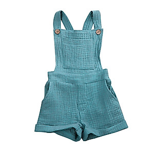 Mubineo Toddler Girl Boy Basic Plain Pocket Bib Overalls Summer Overall Shorts (Grey Blue, 3T)