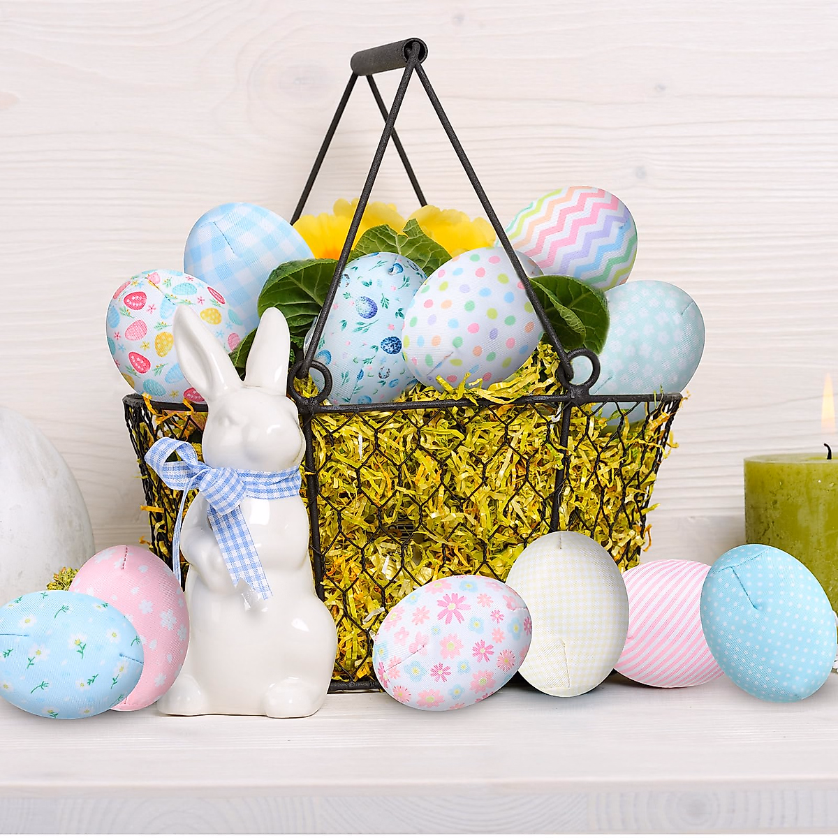 12 Pieces Easter Stuffed Fabric Bunnies Egg Carrot Rustic Farmhouse Decor Stuffed Bunny Rabbit Egg Carrot Vase Fillers for Easter Home Wedding Farmhouse Basket Bowl Fillers Tiered Trays (Eggs)