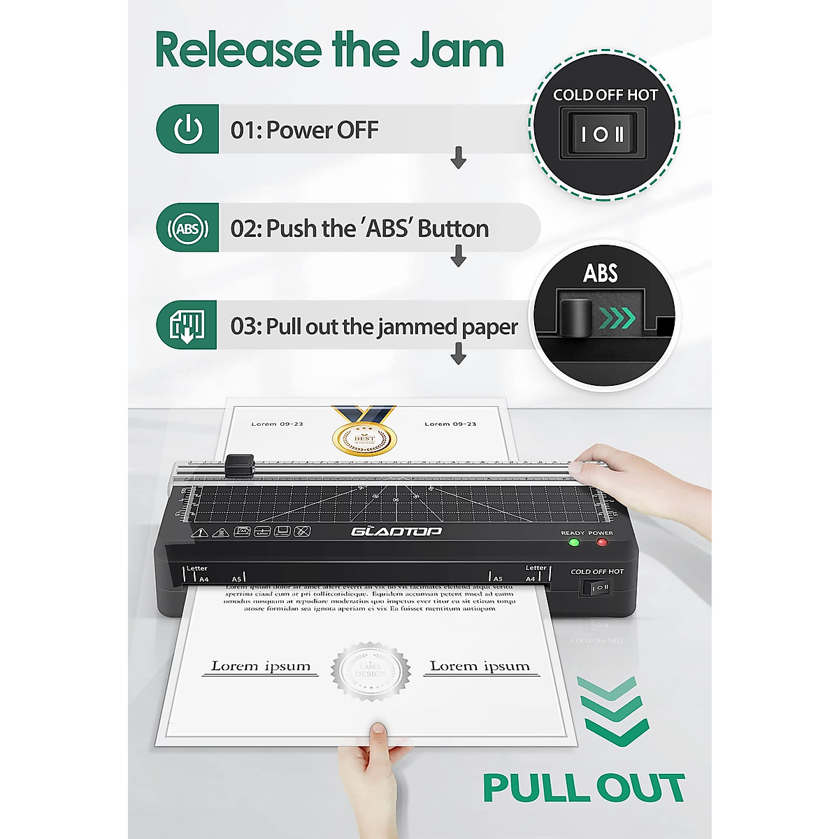 A4 Laminator, 9 inches Laminator Machine Built in Paper Trimmer with 30pcs Thermal Laminating Pouches Sheets, Corner Rounder, 70s Fast Warm-up, Portable Personal Laminator for Home/Office/School