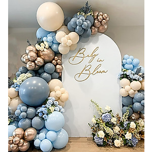 Baby in Bloom Balloon Garland Arch Kit, 150Pcs Dusty Baby Blue Sand White Champagne Gold Latex Balloons for Boho Baby Shower Bridal Shower Birthday Party Decorations