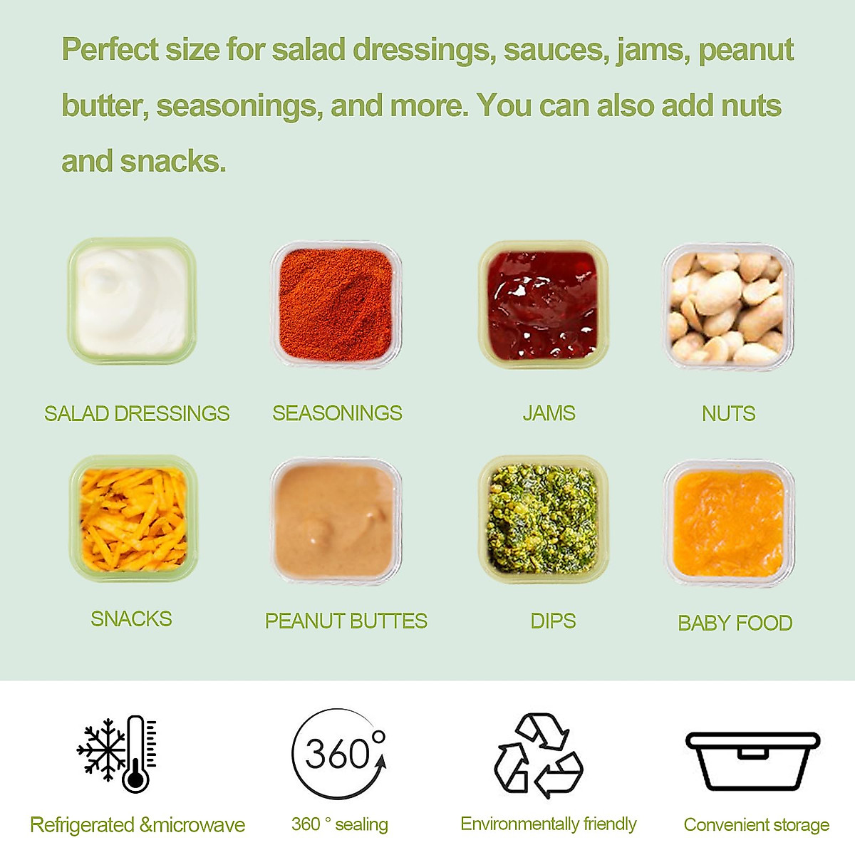 Wensdr 2oz Reusable Plastic Salad Dressing Container to go Set of 4,Small Sauce Cups with Sealing Lids Leak-proof Food Container for Lunch Box