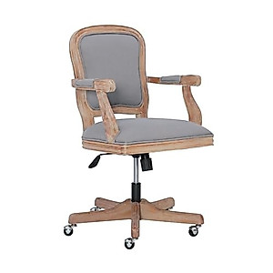 Riverbay Furniture 19" - 23" Seat Height Transitional Wood & Fabric Office Chair with Brushed Silver Casters, Gas Lift, Adjustable Height, Some Assembly Required, in Light Gray Finish