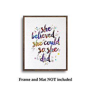Dignovel Studios Unframed 8X10 She believed she could, so she did Inspirational Quotes Watercolor Art Print Poster dnc40