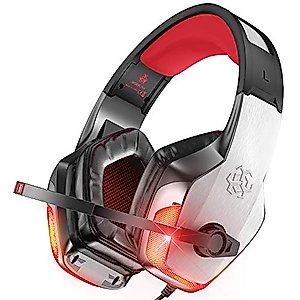 BENGOO V-4 Gaming Headset for Xbox One, PS4, PC, Controller, Noise Cancelling Over Ear Headphones with Mic, LED Light Bass Surround Soft Memory Earmuffs for PS5 Laptop Mac PS2 Gamecube -Red