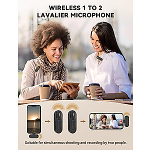 maxtopfit Wireless Lavalier Microphones for iPhone iPad Android - Double Mics Mini Microphone with Noise Cancellation and Mute Function, Lapel Microphone for YouTube,Tiktok,Interview