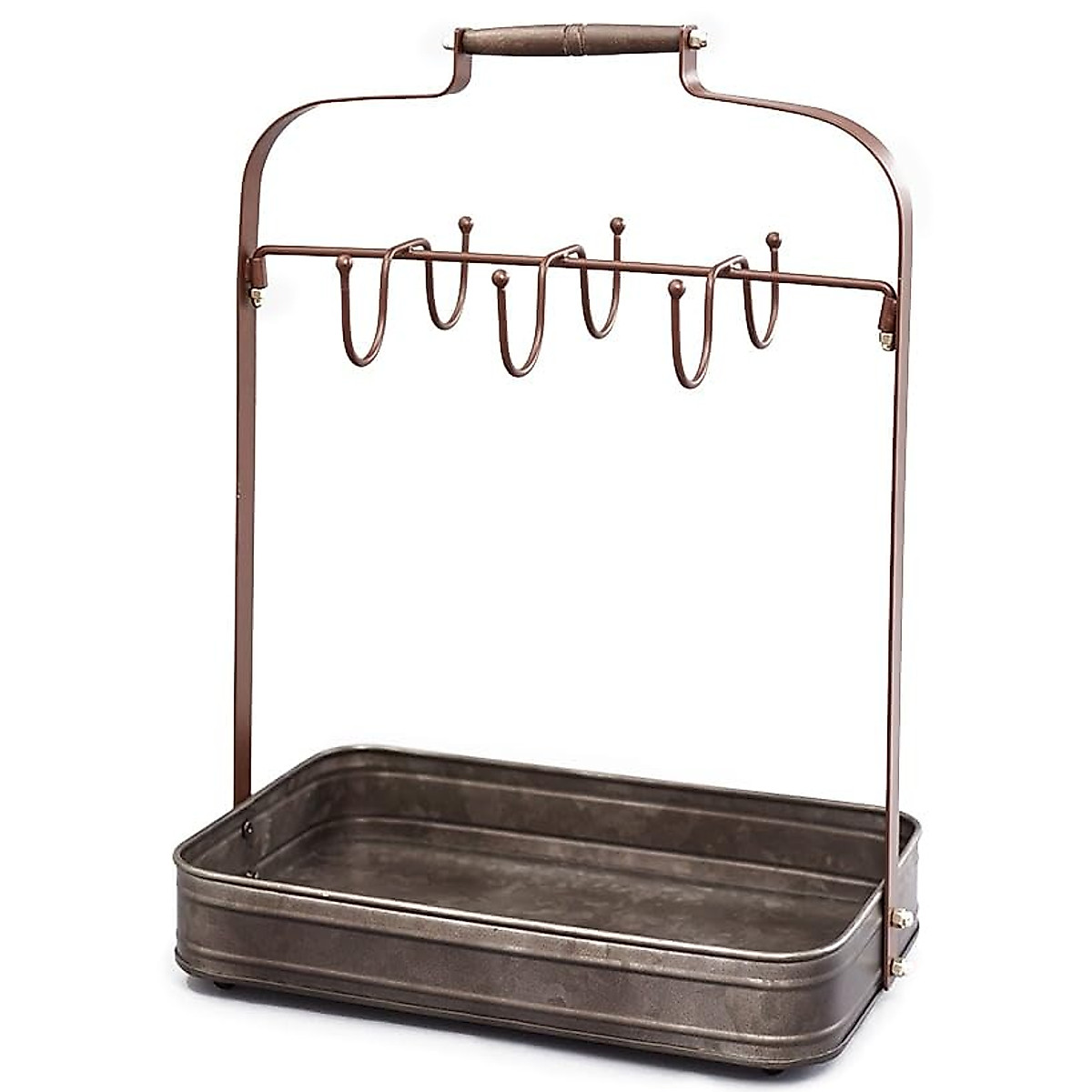 The Lakeside Collection Galvanized Metal Coffee Mug and Cup Holder with Storage Tray - Bronze