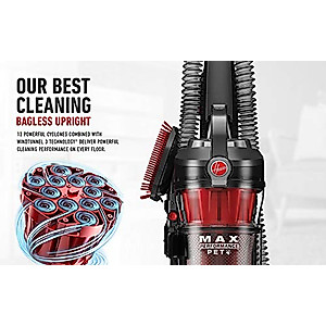Hoover WindTunnel 3 Max Performance Pet, Bagless Upright Vacuum Cleaner, HEPA Media Filtration, For Carpet and Hard Floor, UH72625, Red