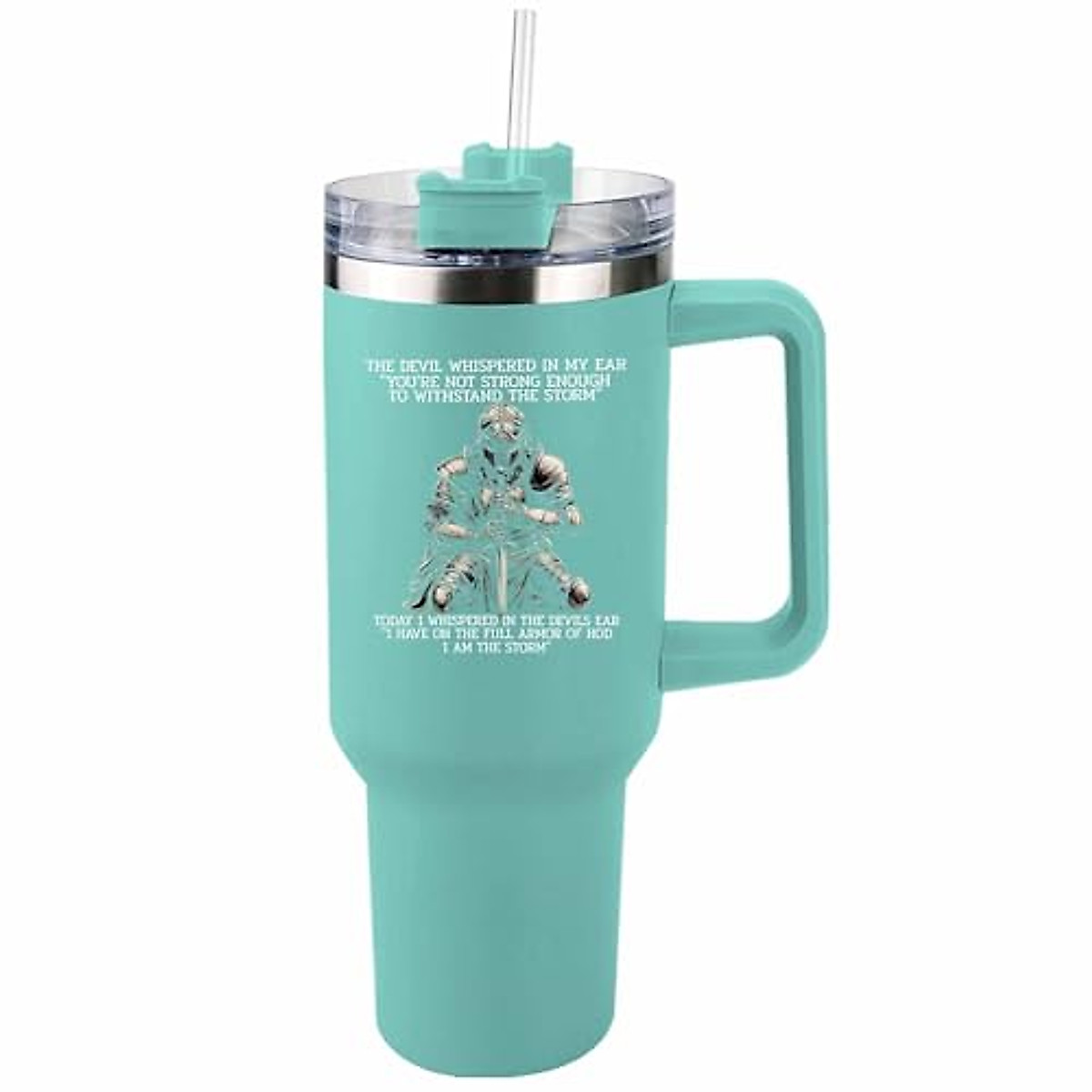 40 ounce insulated cup with handle, double-layer vacuum stainless steel material, equipped with straw, can keep warm or maintain cold drinks Hand Painted Alphabet Samurai Lake Green