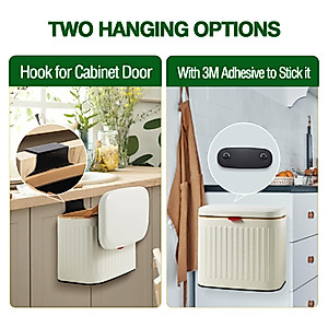 Kitchen Compost Bin Hanging Trash Can with Lid Detachable Compost Bin Stainless Steel Trash Can Small Compost Bin Countertop Mount Kitchen Food Waste Bin Garbage Can for Cabinet, Under Sink, Bathroom